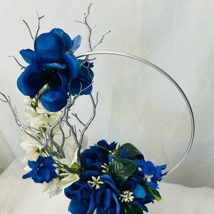 Party Supplies | Hoop Centerpiece Floral Royal Blue And Silver With ...